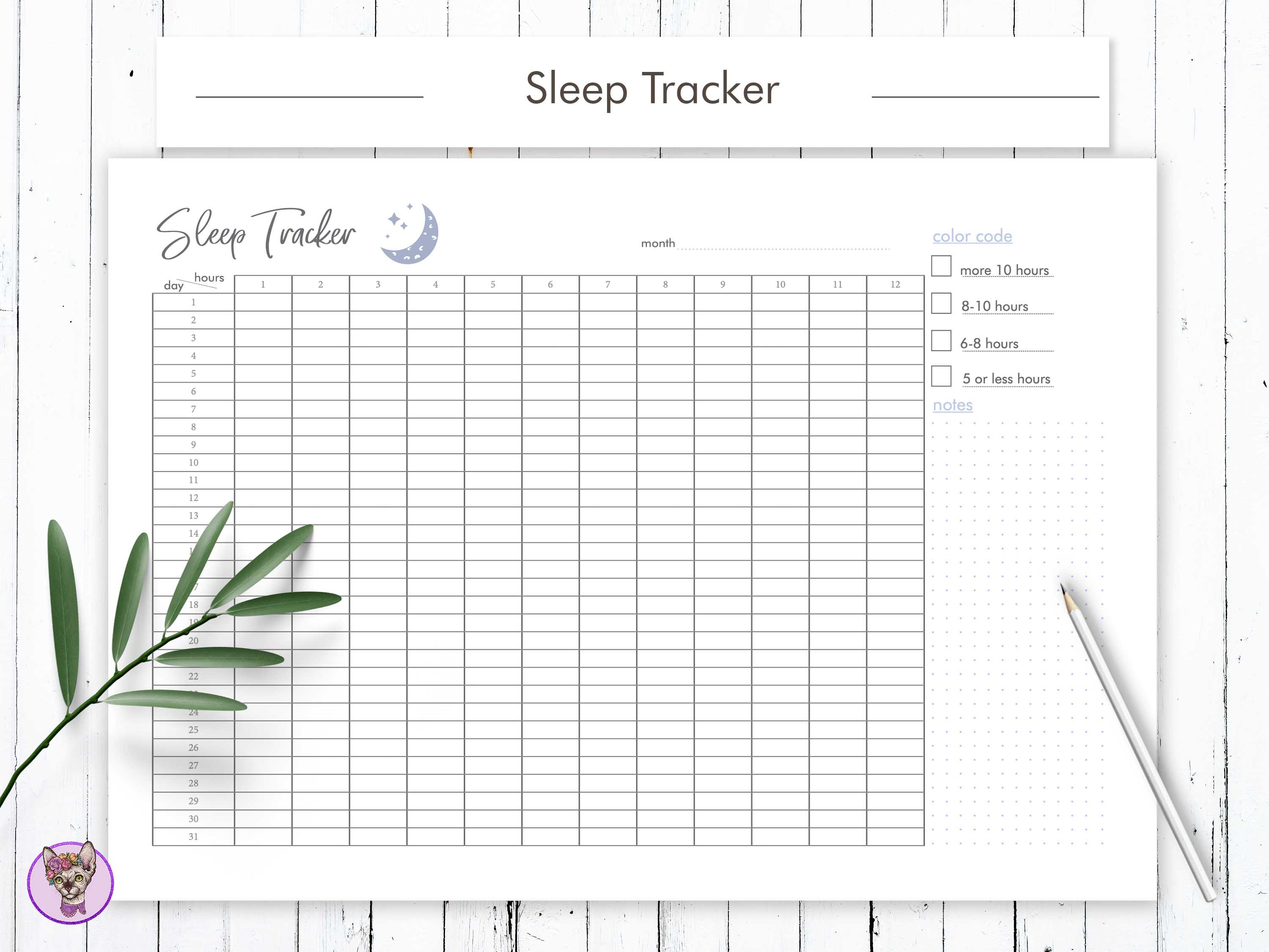 Sleep Tracker Printable, a Stationery Template by HelArtShop