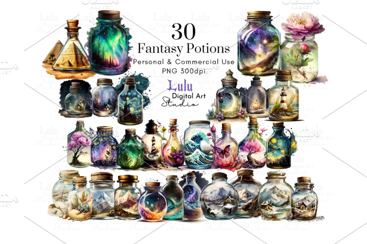 Fantasy Potions, Witch Apothecary-30, an Object Illustration by Lulu ...