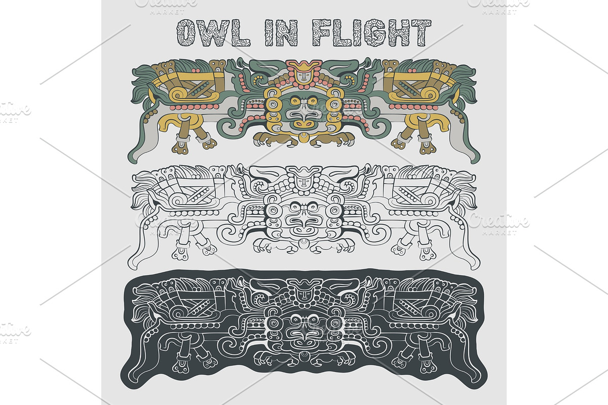 Totemic owl in flight Mayan graphic, an Animal Illustration by ...