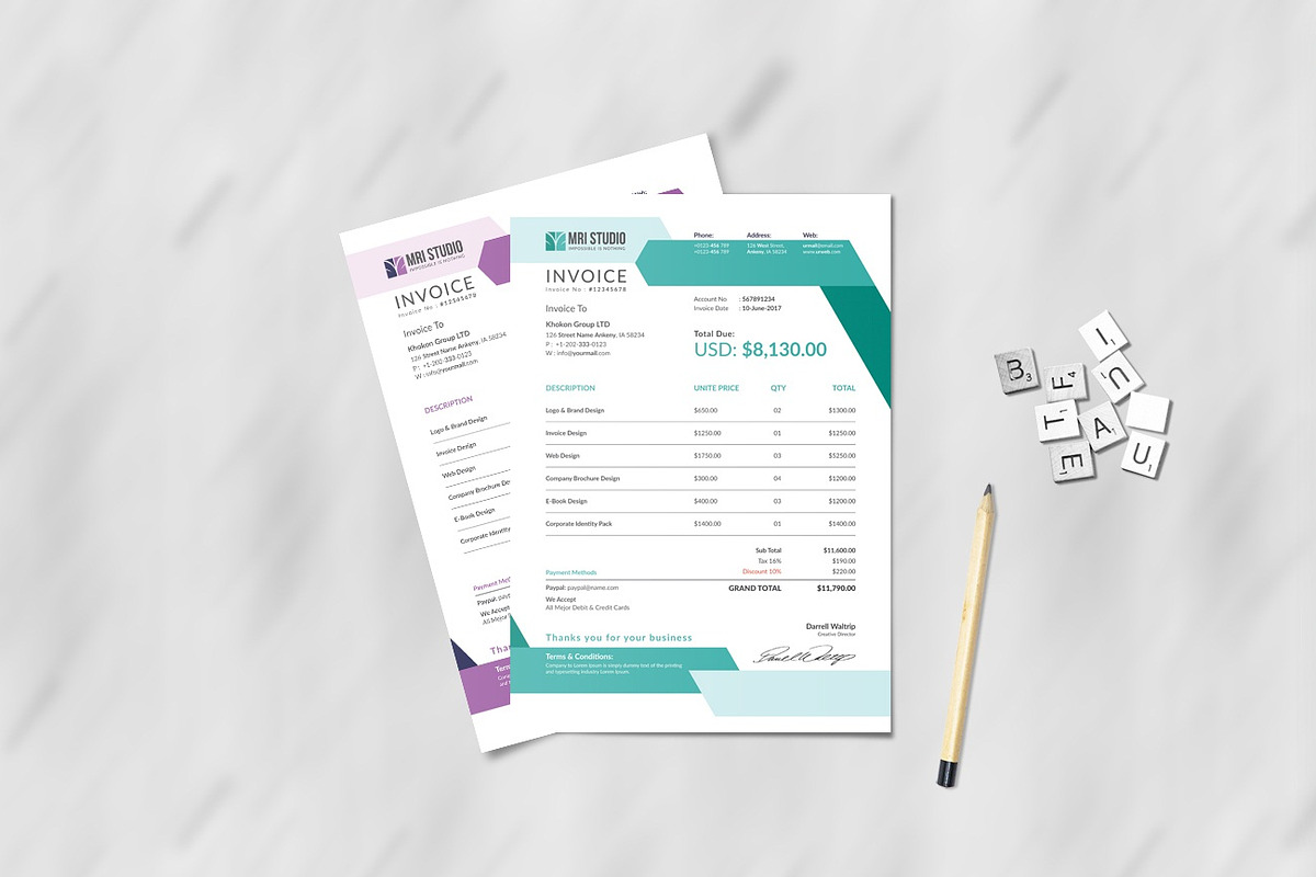 Creative Invoice Template, a Stationery Template by MRI STUDIO ...