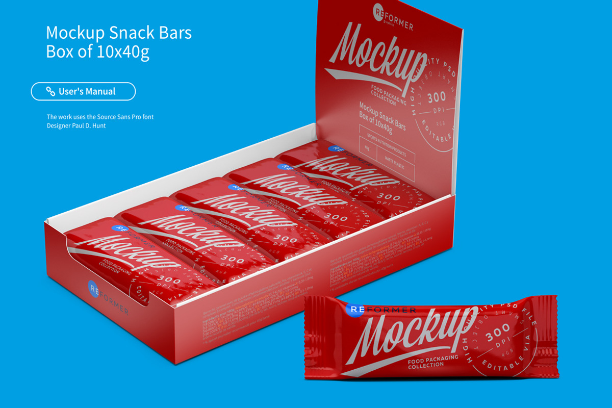 Mockup Snack Bars Box of 10x40g, a Packaging Mockup by Reformer Mockup
