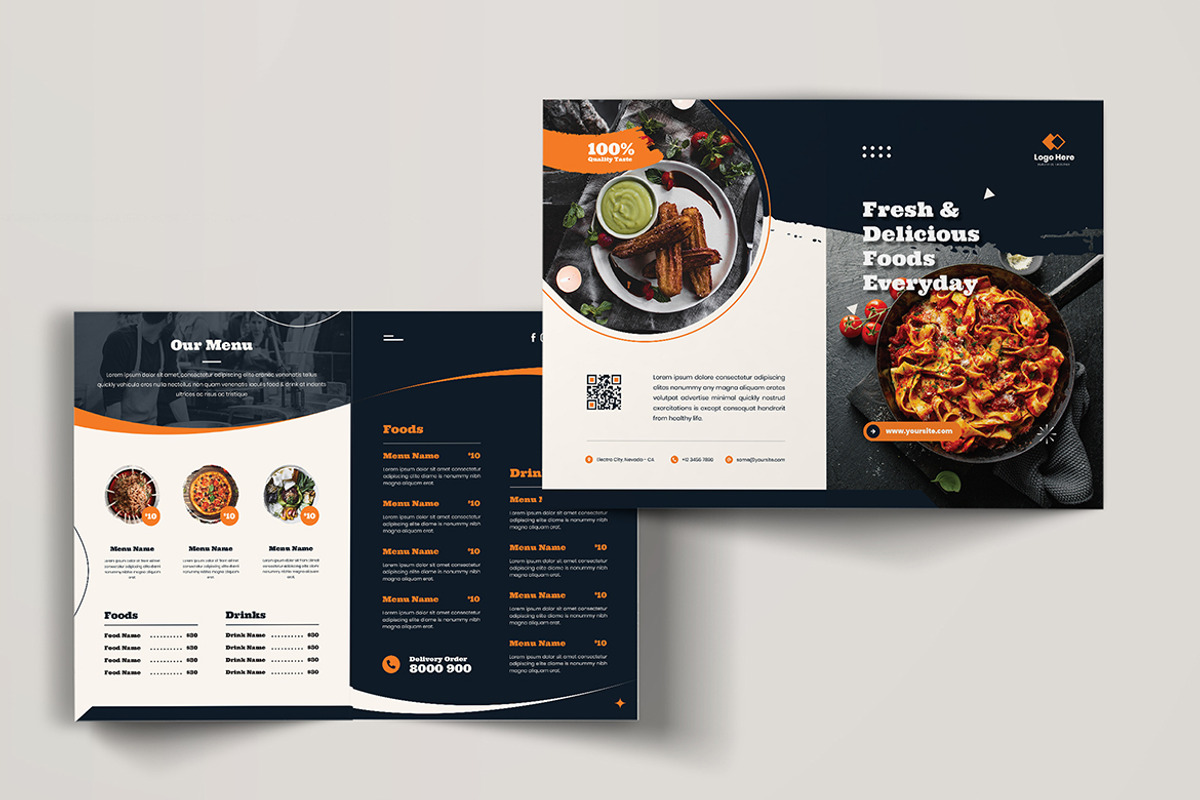 Restaurant Menu Bifold Brochure, a Brochure Template by Rahardi Creative