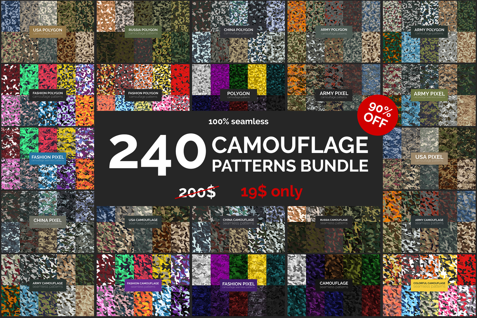 240 Camouflage Patterns Bundle, a Pattern Graphic by 3Y_Design
