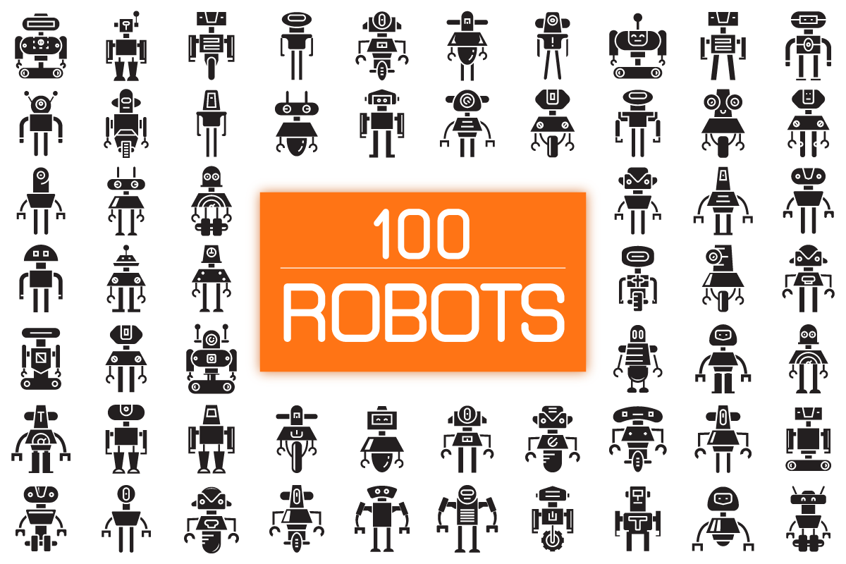 Set of Robot Characters Vector Icons, a Solid Icon by Designfour ...