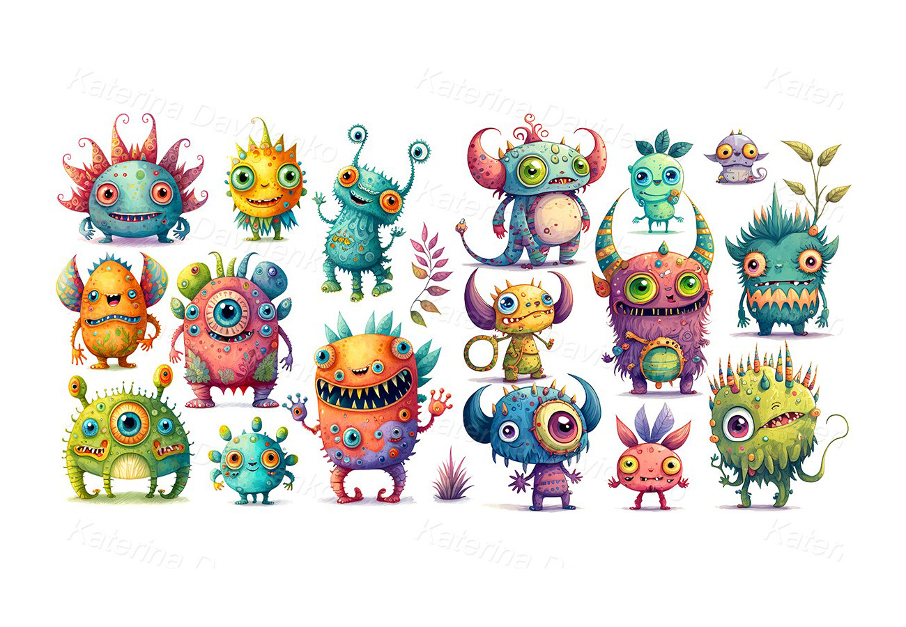 Set of cute cartoon happy monsters, an Animal Illustration by Bubert ...
