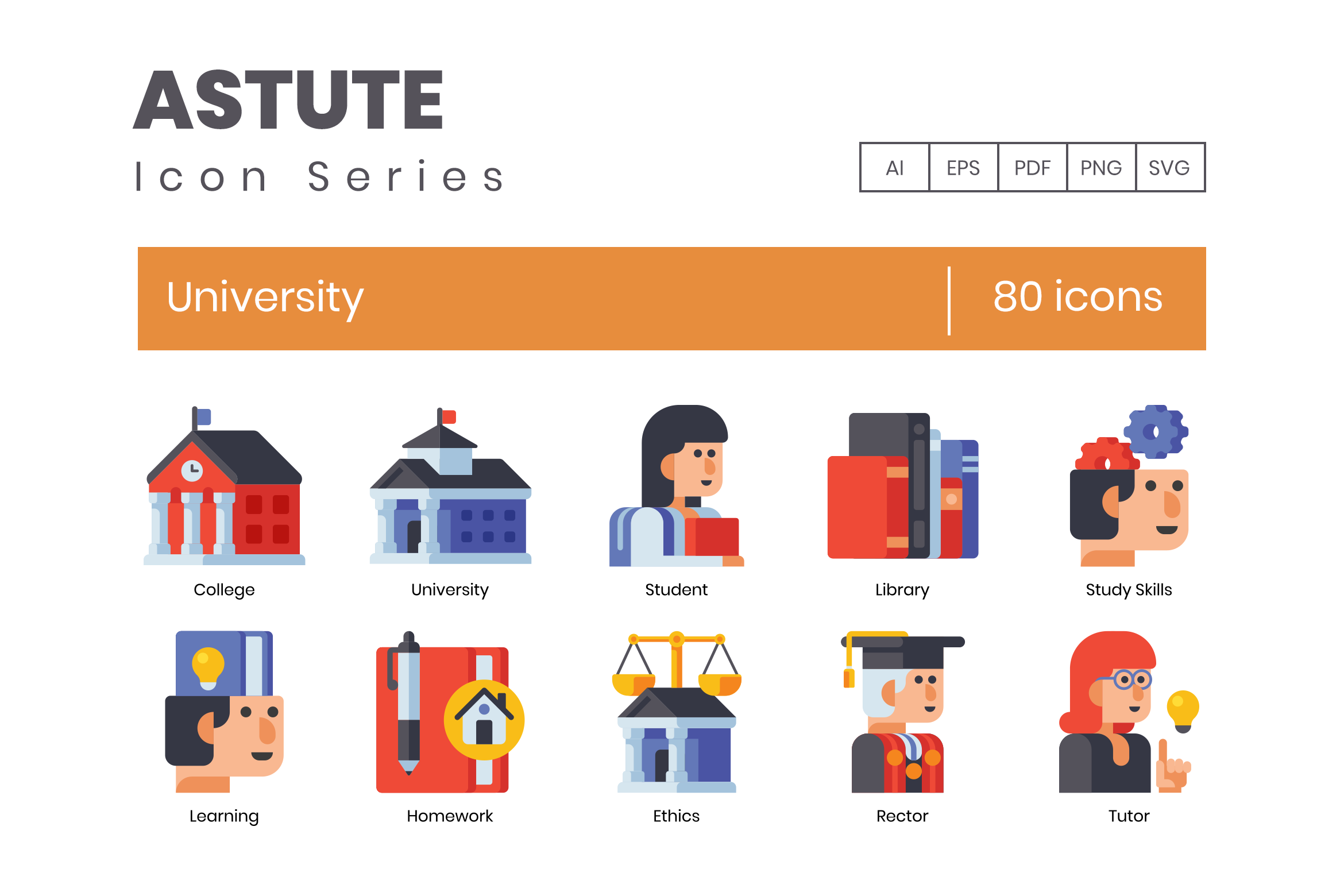 80 University Icons - Astute Series, an Outline Icon by Flat Icons