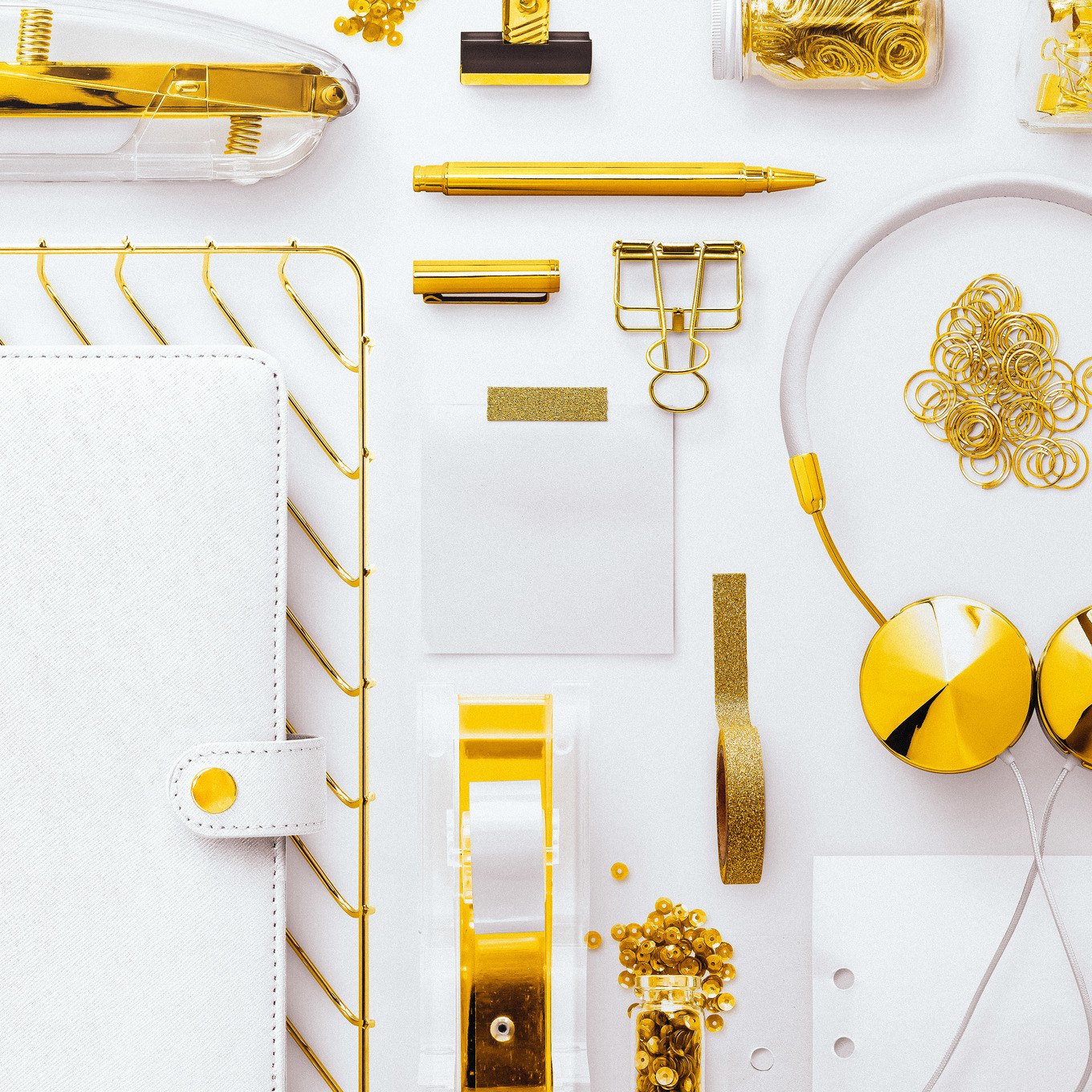 Grid Flatlay Gold Stationery White | Business Images ~ Creative Market