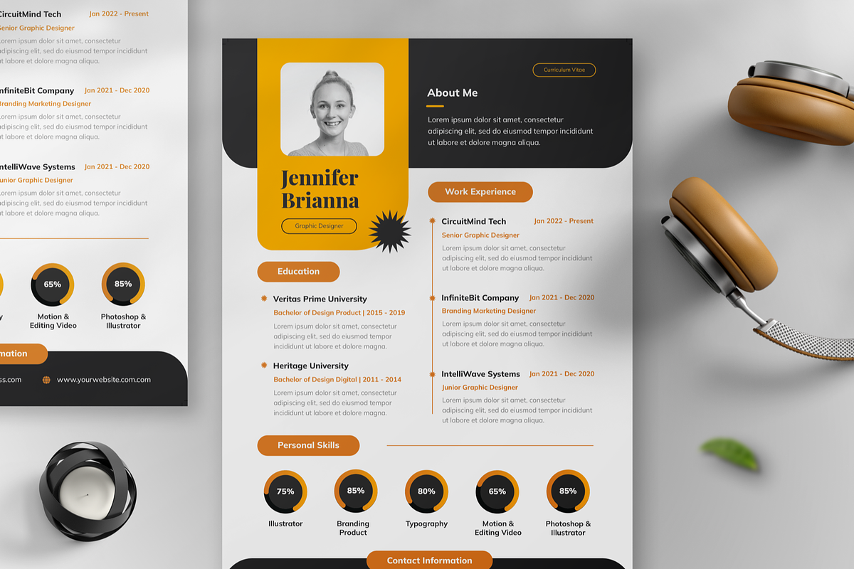 Black Orange Creative Resume, a Resume Template by SquidPixey