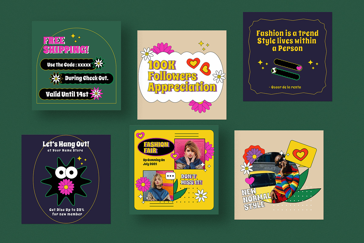Sticker Retro Instagram Pack, a Social Media Template by graphicook