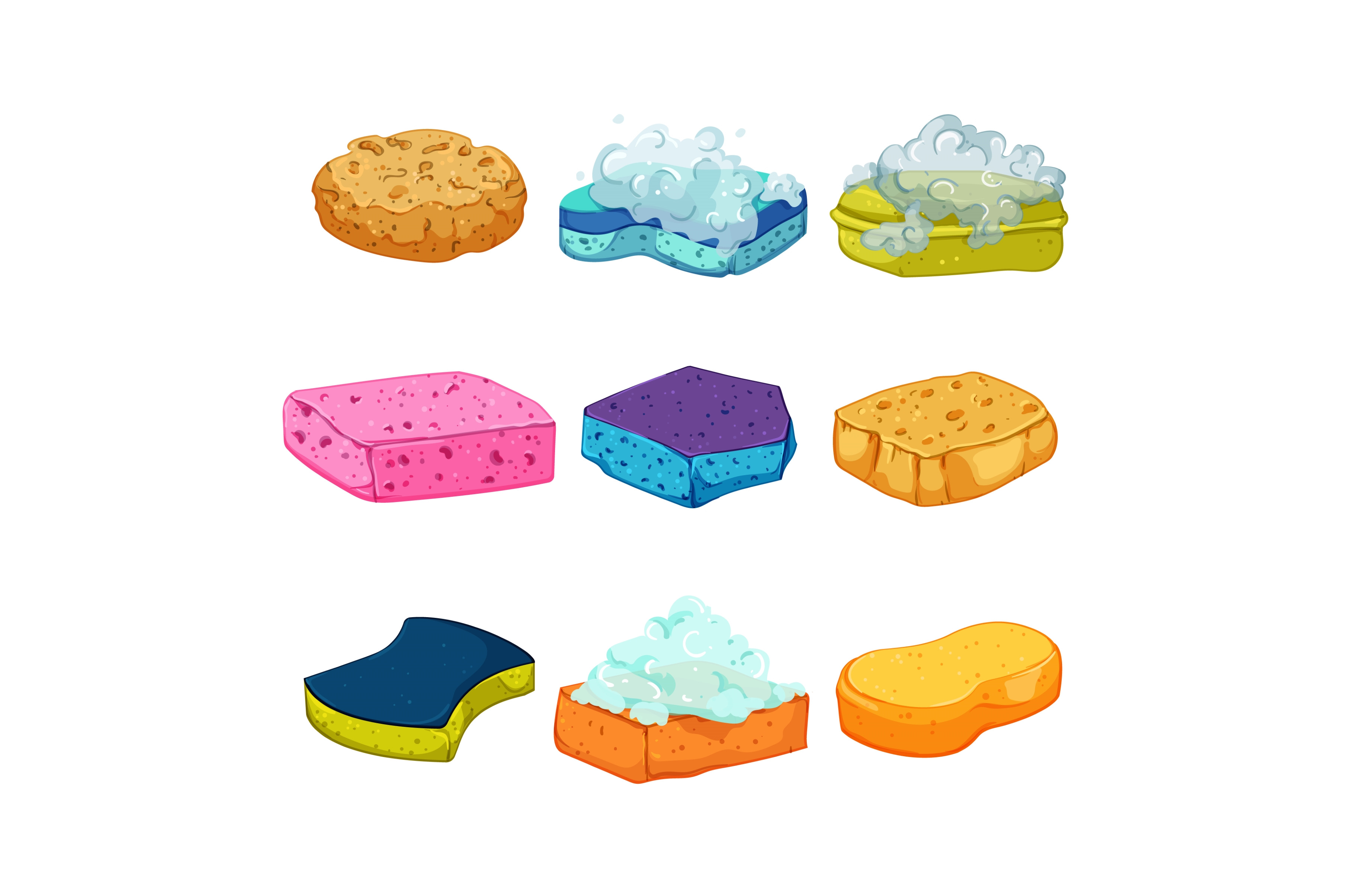sponge kitchen set cartoon vector | Graphic Objects ~ Creative Market