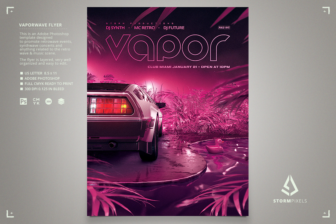 Vaporwave Flyer v1 Retro Wave VHS, a Flyer Template by Storm Pixels