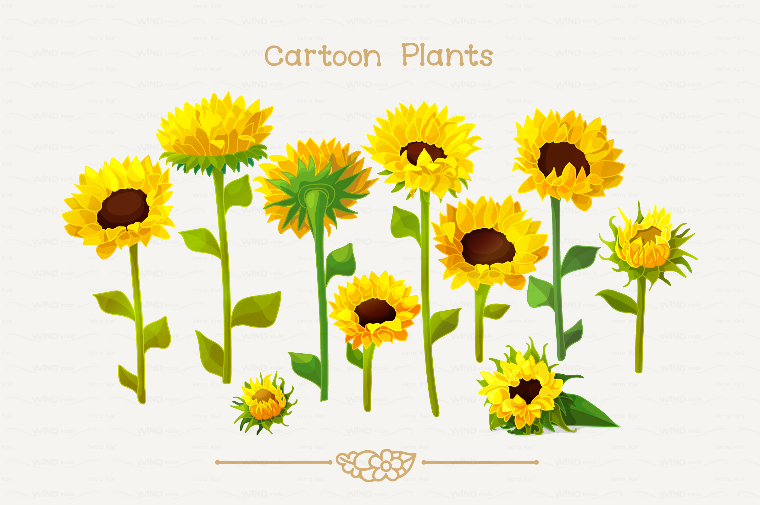 vector sunflowers Set, a Decorative Illustration by WINDmade