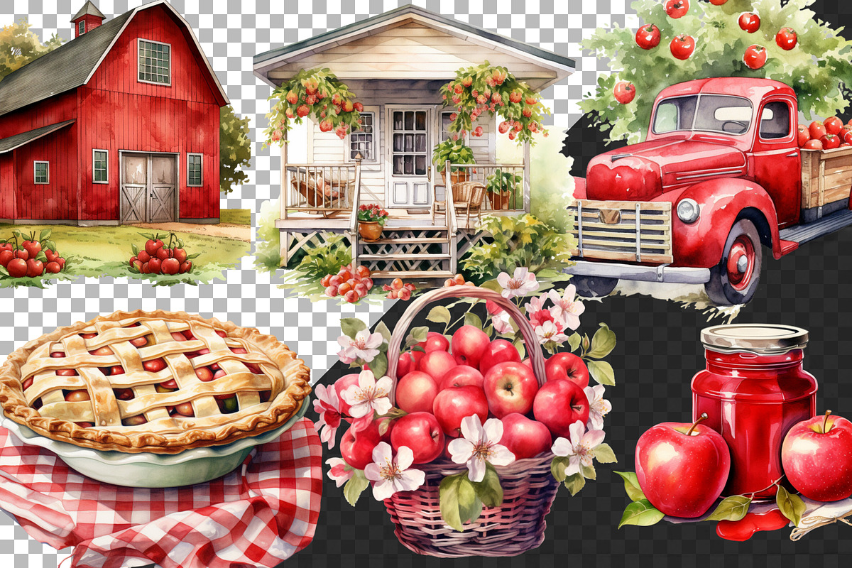 Apple Clipart Bundle, Watercolor PNG, an Illustration by NiiiNArt