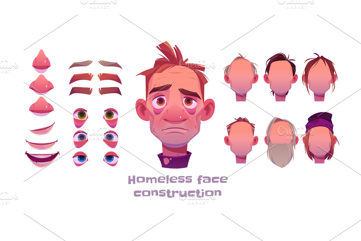 Homeless man face construction, a Person Illustration by art PVP - market