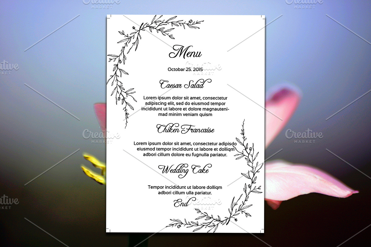 Simple Wedding Menu Card Template, a Stationery Template by retrographix