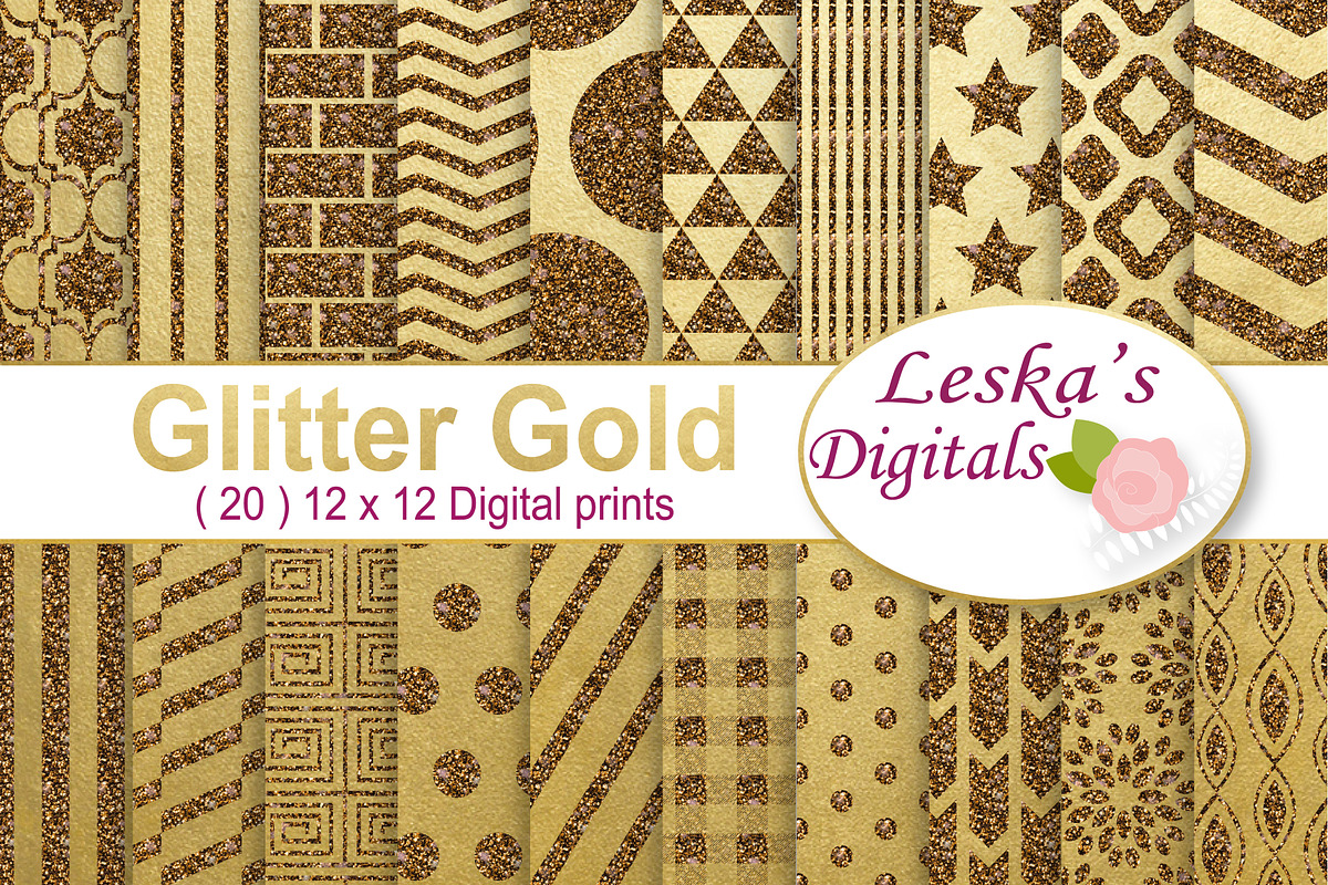 Gold Glitter Digital Paper Pack, a Texture Graphic by Leska's Digitals