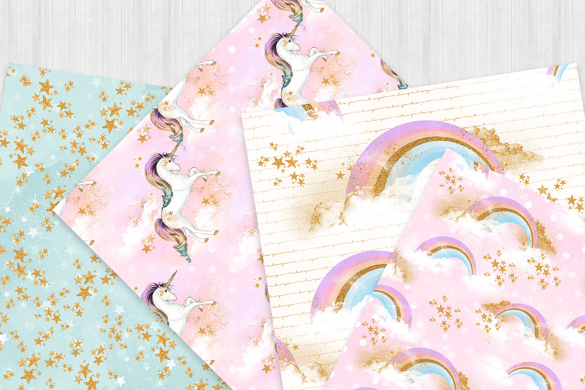 Unicorns and Rainbows Paper Pack, a Pattern Graphic by Frou Fou Craft