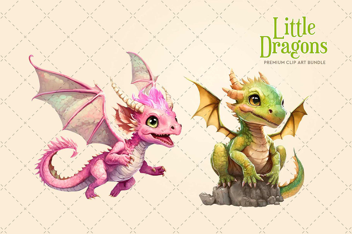 Cute Dragons Clipart, an Illustration by Clip Art by Elise M