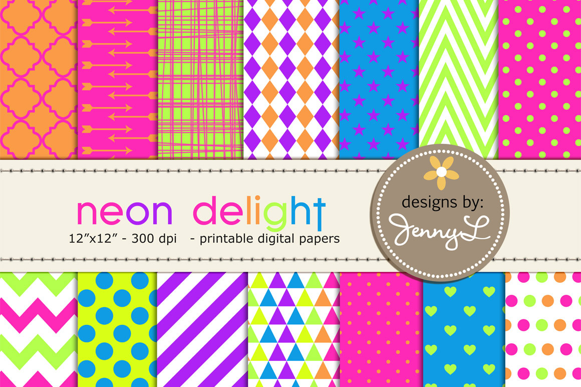 Neon Digital Papers, a Pattern Graphic by JennyL Designs