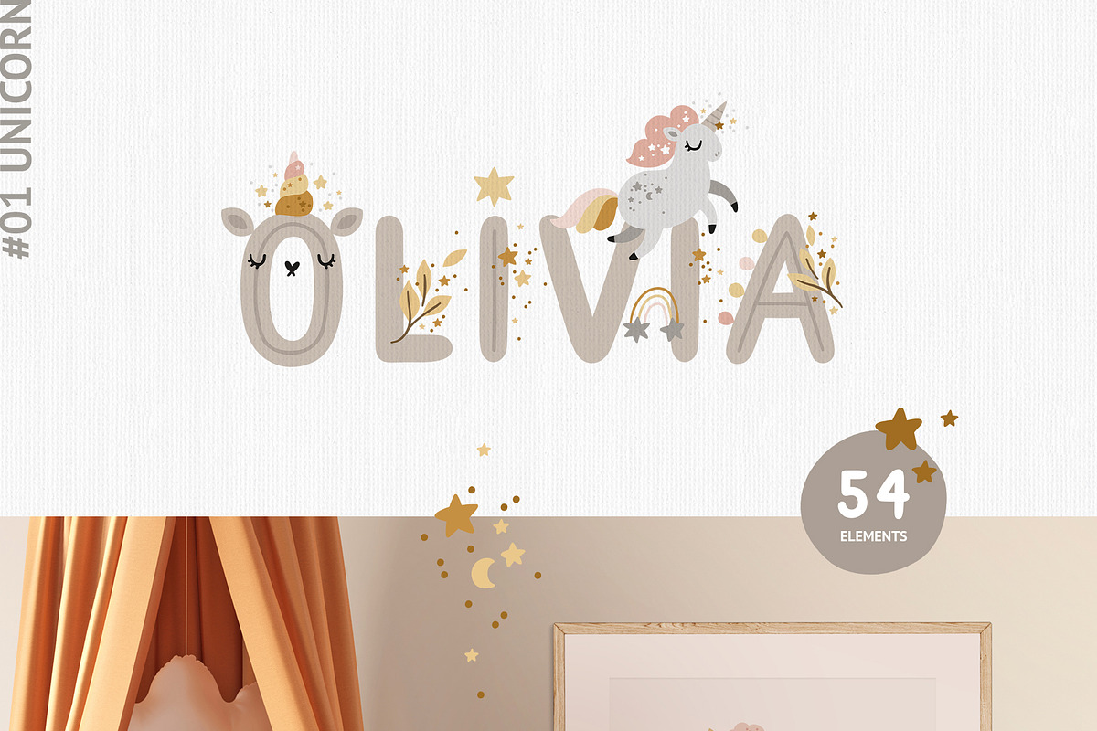 Kids Name creator Nursery art & Font, an Animal Illustration by tatiletters