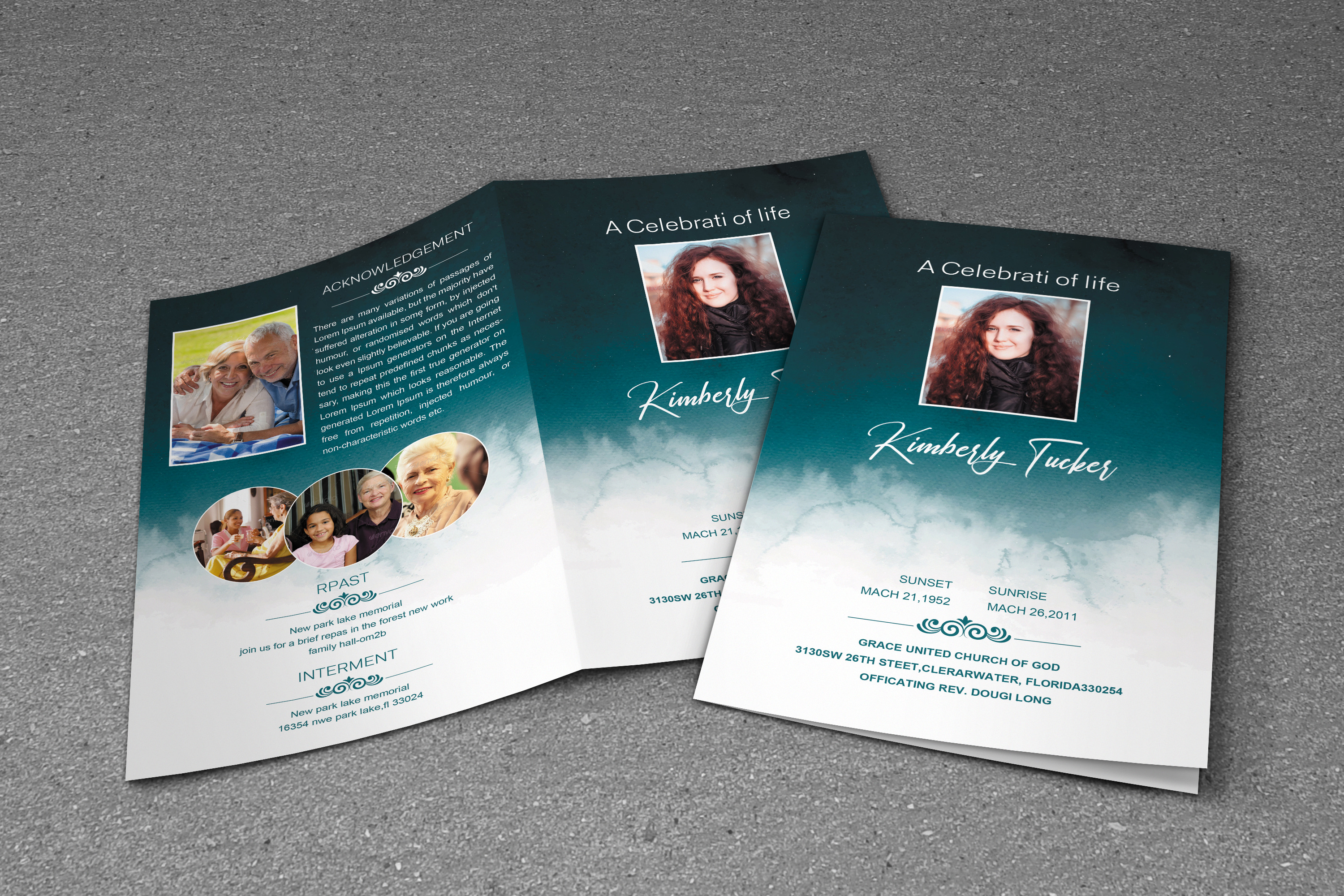 Blue Funeral Program Template