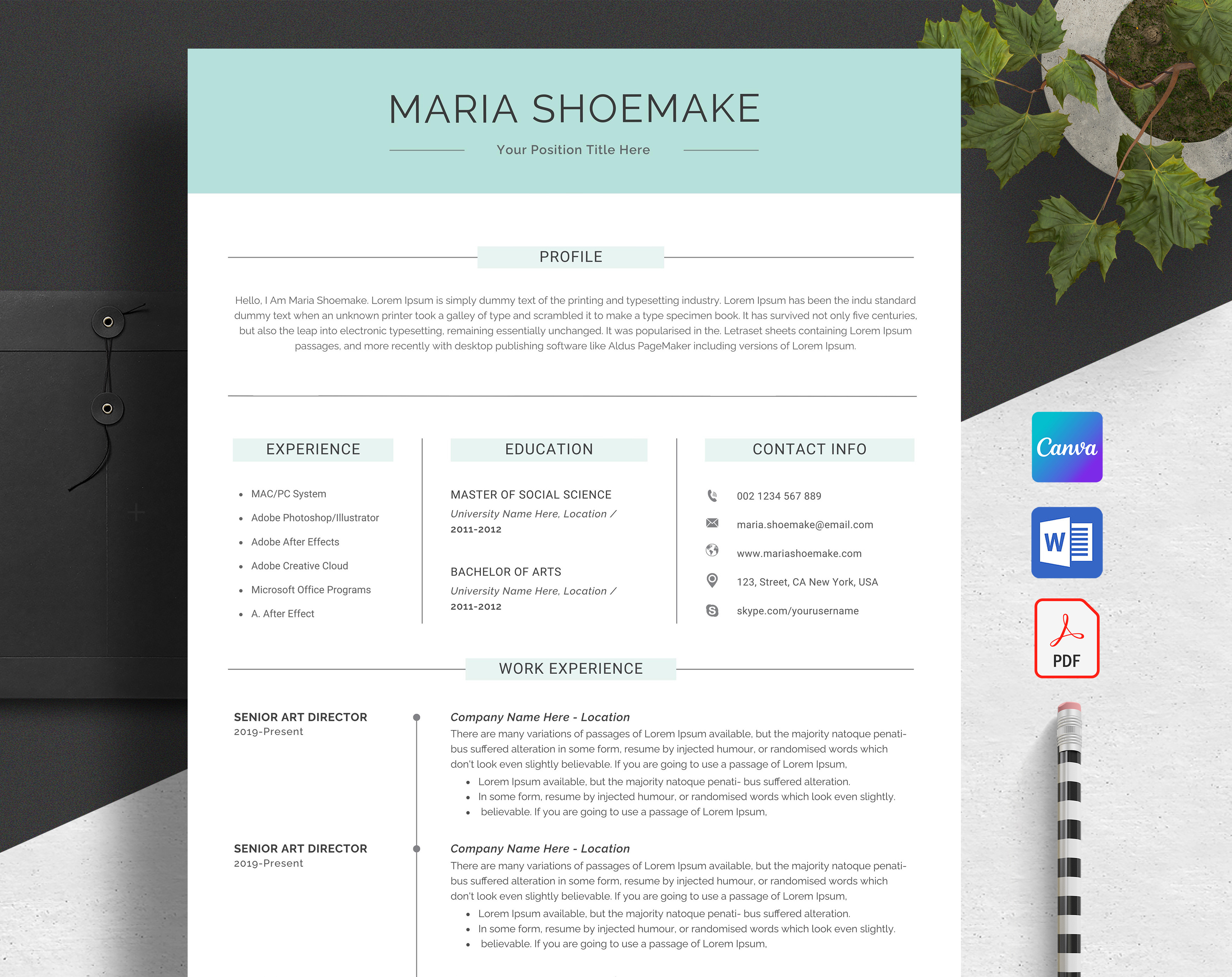 Resume / CV Template | Canva & Word, a Resume Template by CreativeZoom ...