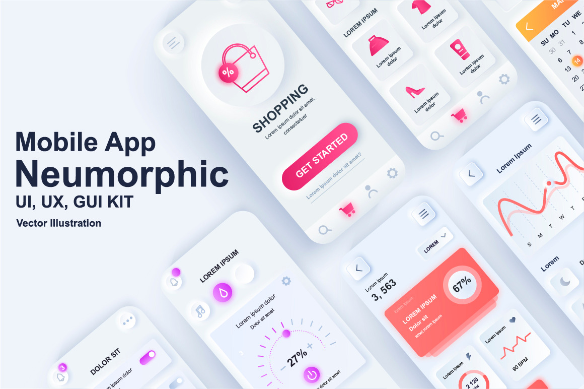 Neumorphic Mobile App UI Kit | Templates & Themes ~ Creative Market