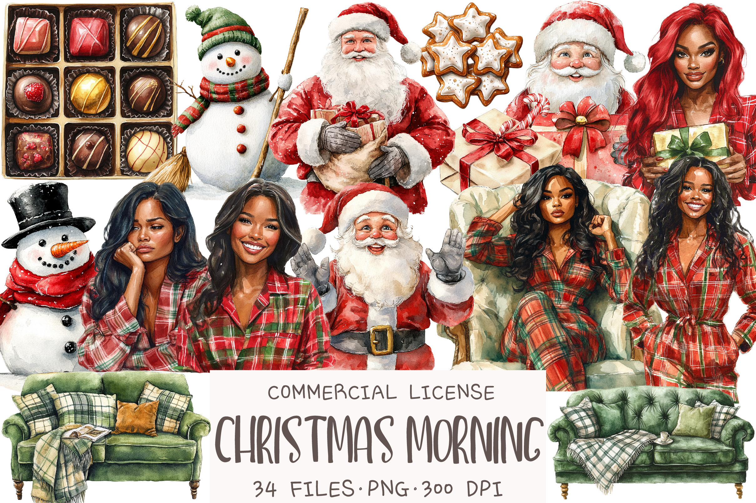 Watercolor Christmas Morning clipart, an Illustration by OK Design