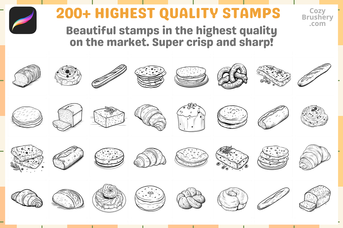 Procreate Bread Bakery Stamps, a Brush Add-On by cozystampfactory