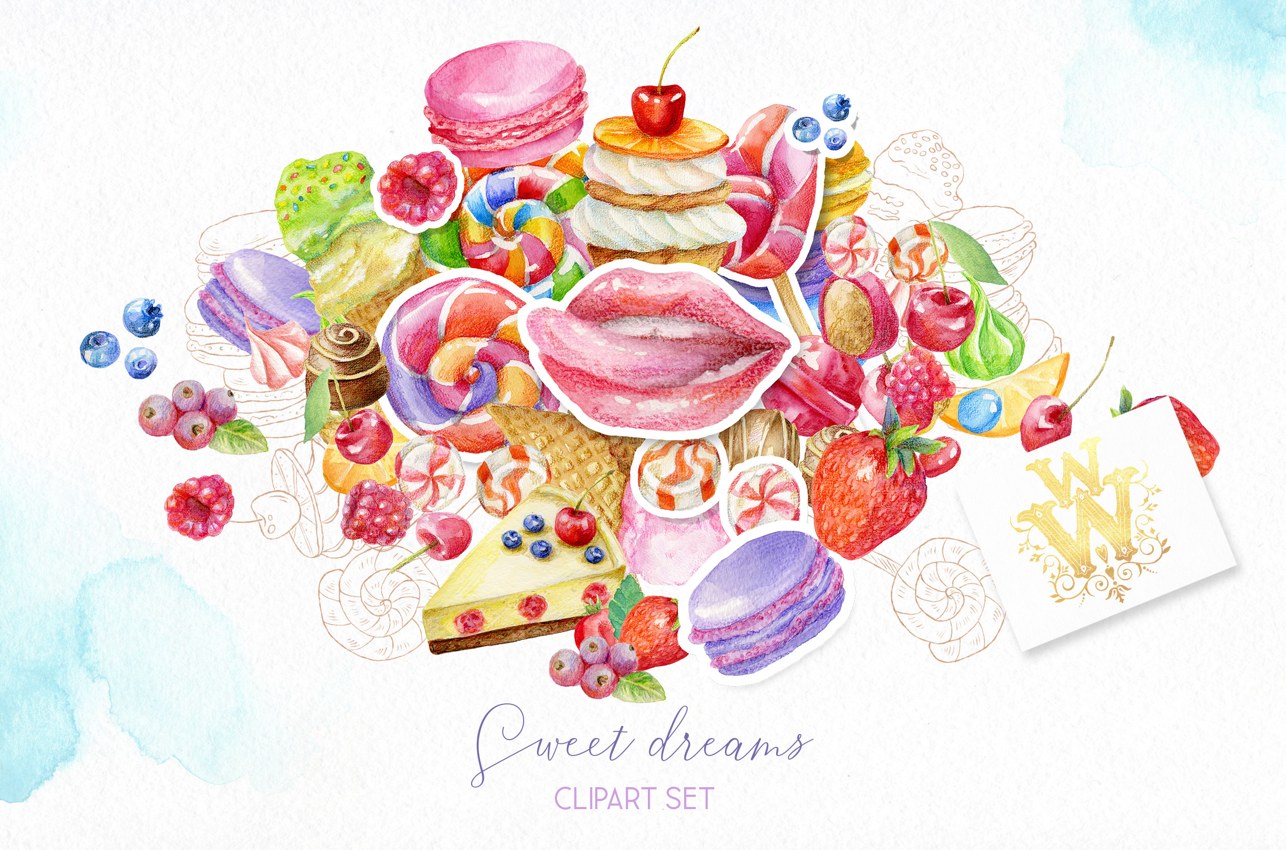 Watercolor sweets clipart, a Food Illustration by WonderWonder