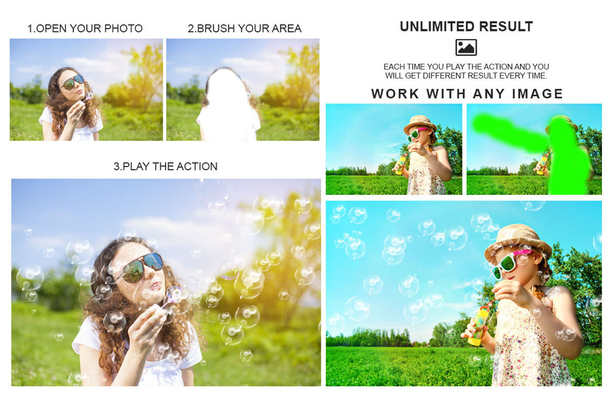 Blowing Bubble Photoshop Action, an Action Add-On by designvillage