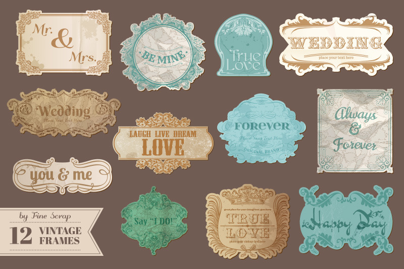 12 Vintage wedding frames, a Decorative Illustration by Anna Studio
