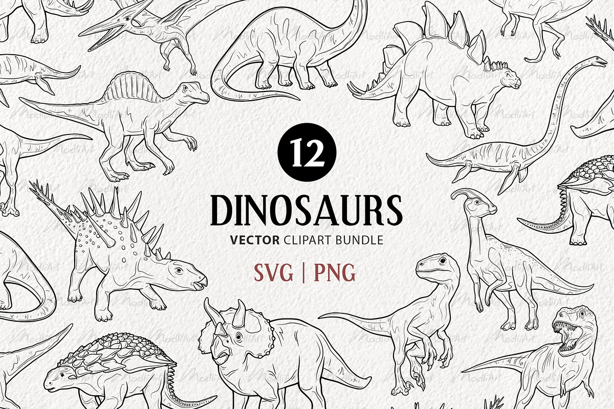 Dinosaur Vector Clipart Bundle, an Illustration by MadliArt | Creative ...