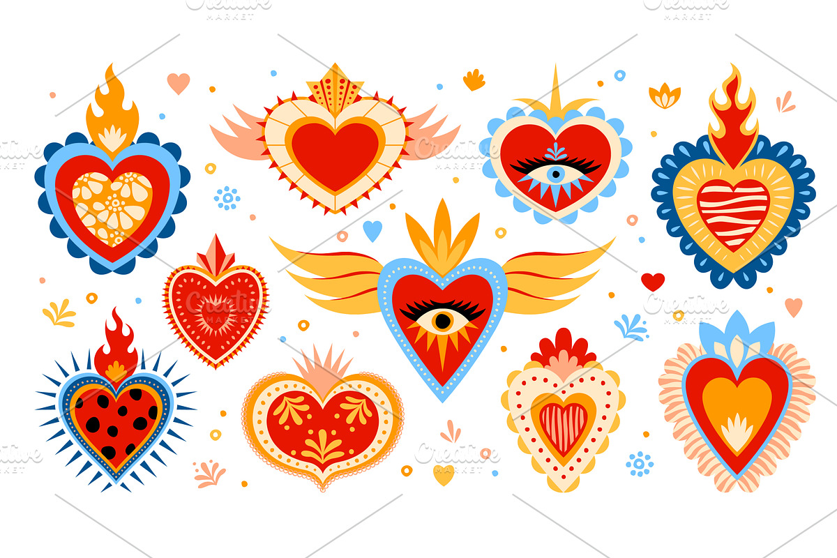 Mexican sacred hearts, an Object Illustration by Vector Tradition