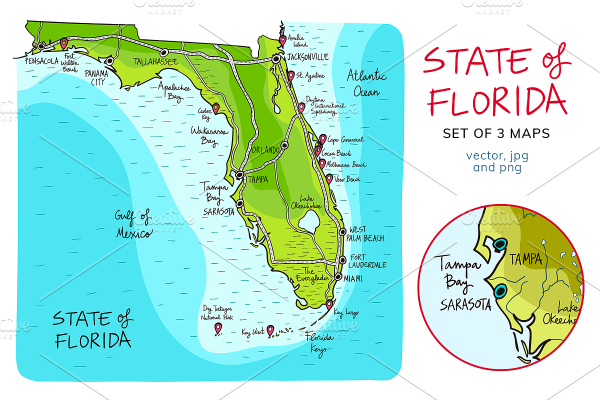 Florida maps, an Education Illustration by Illustrationsforteachers