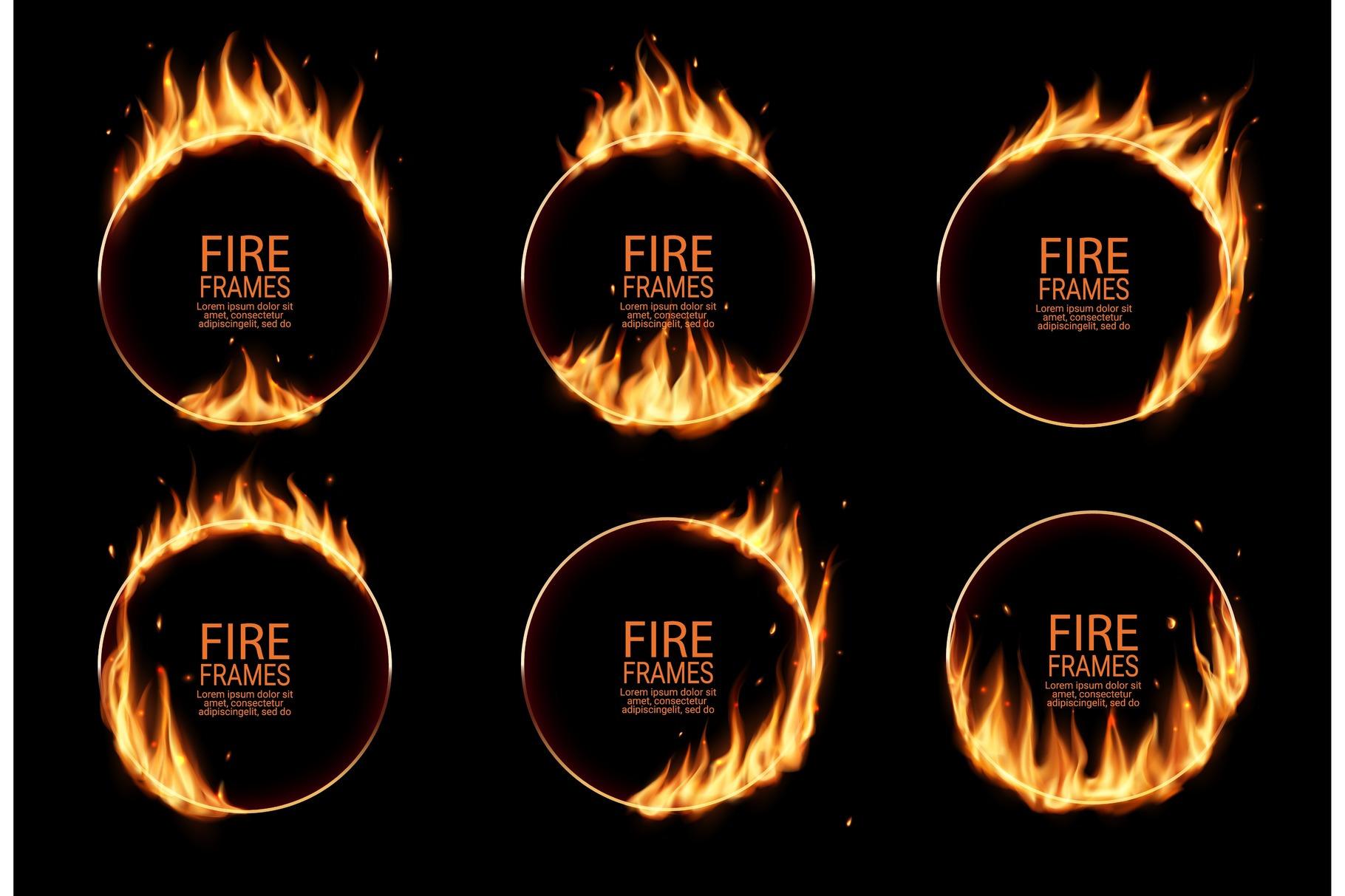 Fire rings, burning round frames | Object Illustrations ~ Creative Market