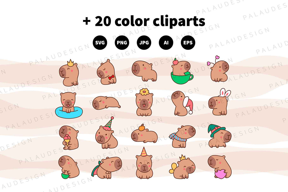 Cute kawaii capybara, an Animal Illustration by Palau | Creative Market