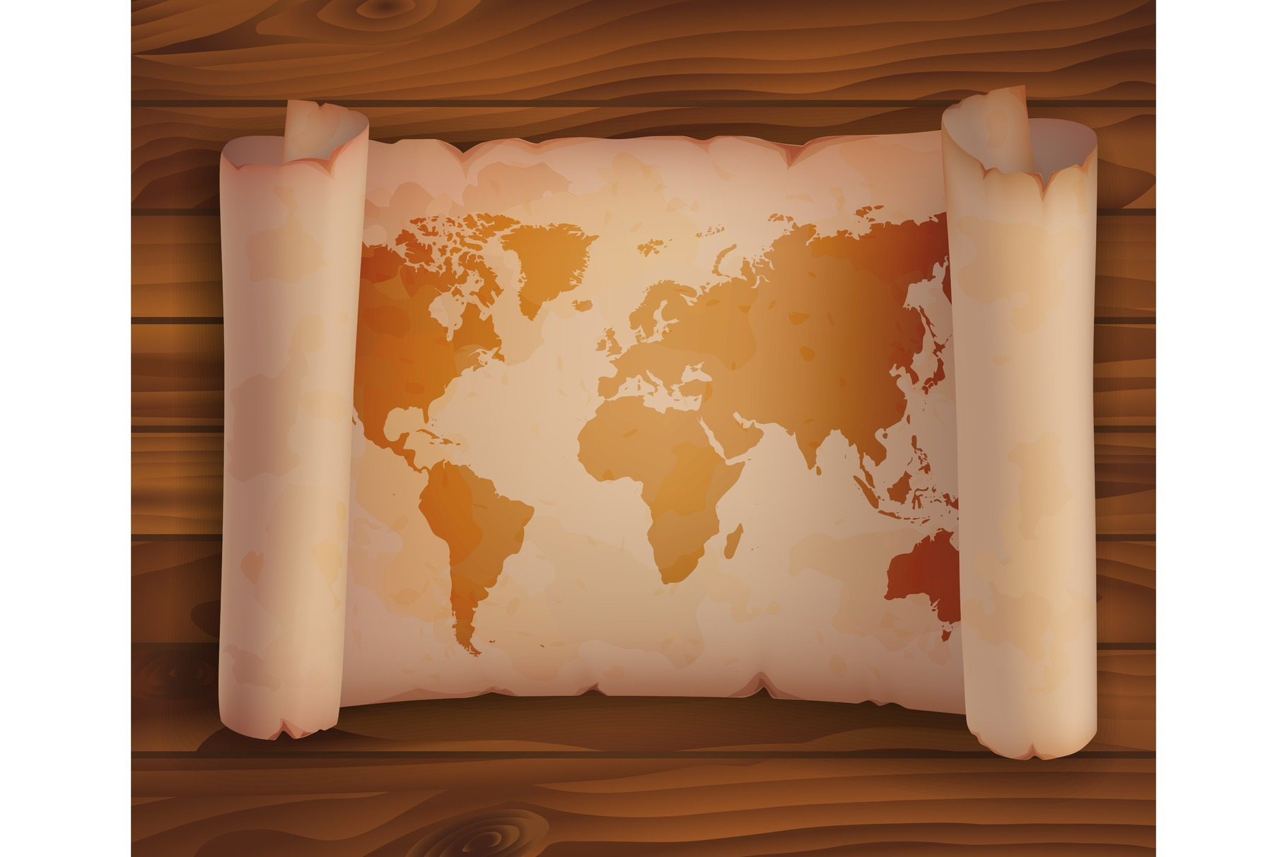 Horizontal scroll paper, parchment with world map | Graphic Objects ...