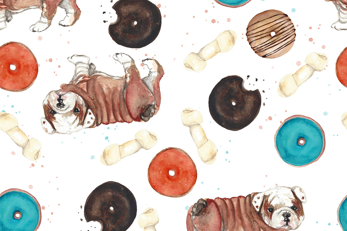 Watercolor Clip Art - Dogs n Donuts, an Illustration by Maria B. Paints