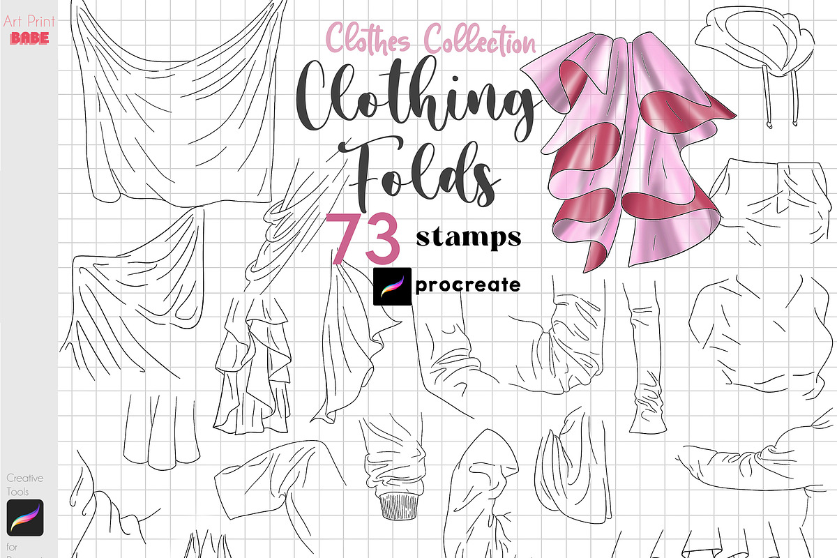 Procreate Clothing Fold Anime Draw, a Brush Add-On by ArtPrintBabe