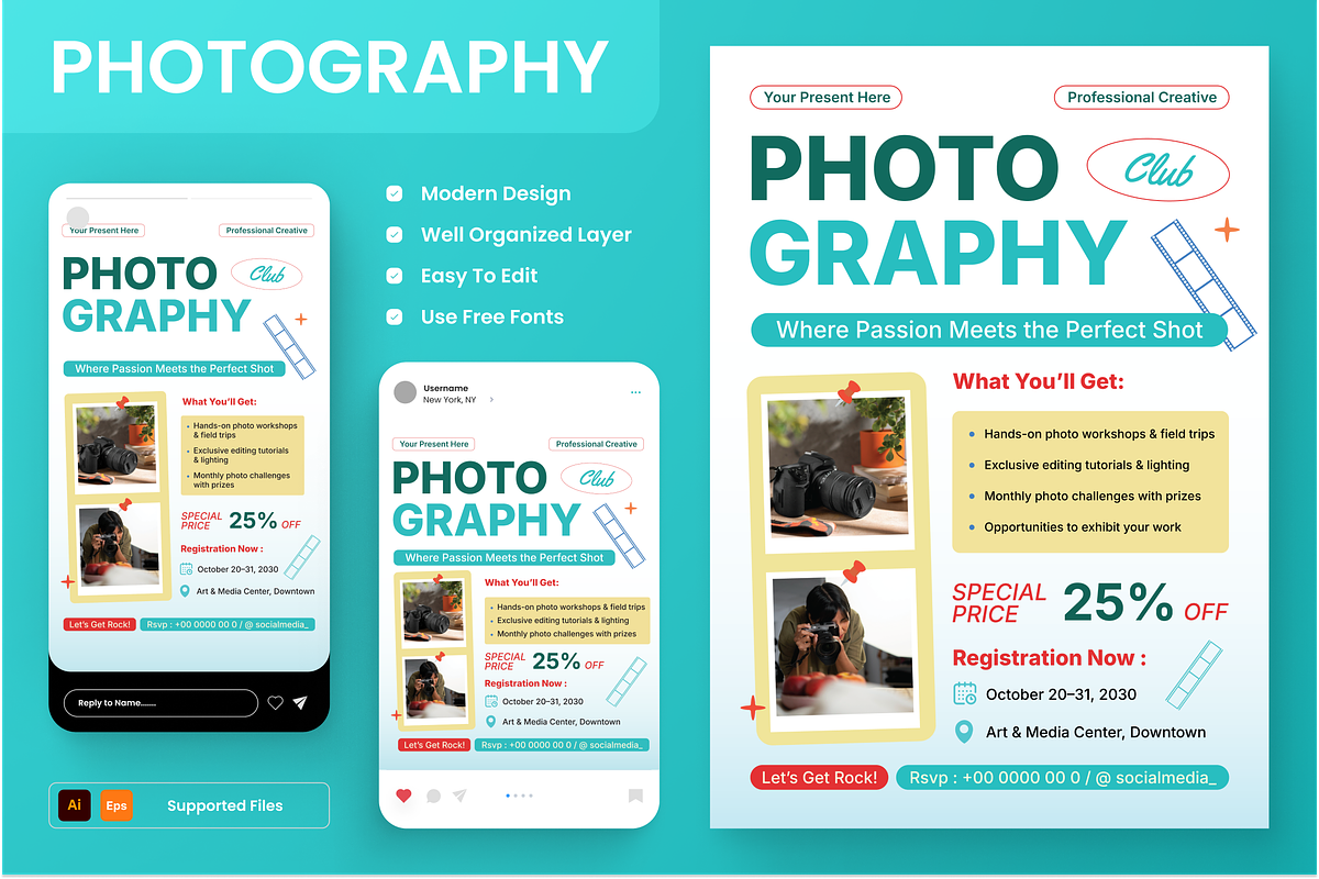 Photography Club Flyer Template, a Flyer Template by Annora Studio