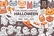 Halloween Set: Cat, Ghost, Lettering, an Object Graphic by XiuKab