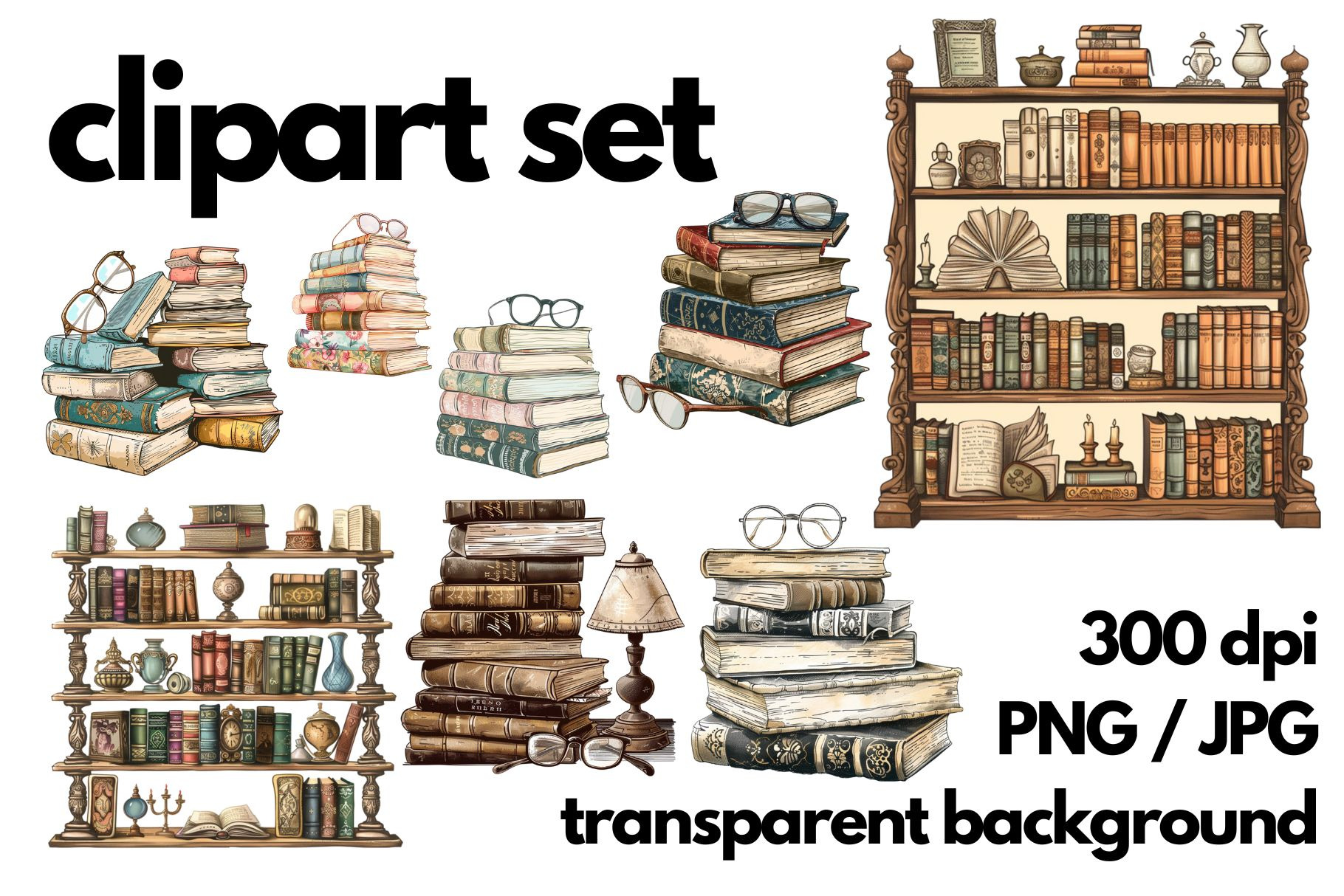 Vintage books Clipart Set PNG, an Object Illustration by Inknfolly ...