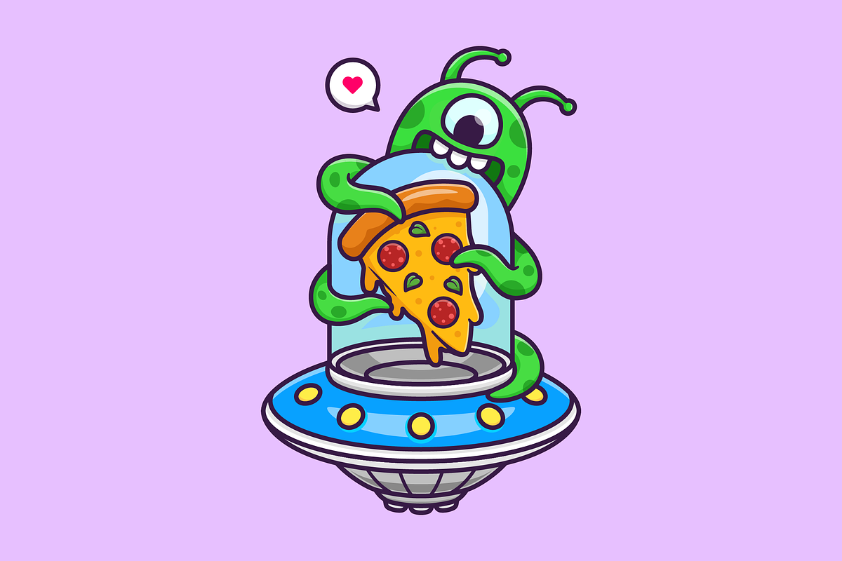 Cute Alien Eating Pizza In UFO Space, a Technology Illustration by ...