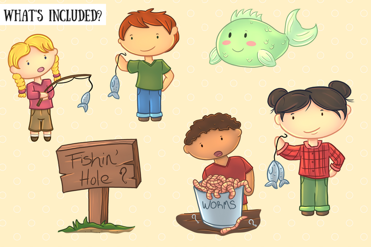 Kids Fishing Clip Art Collection, an Illustration by Keepin' It Kawaii