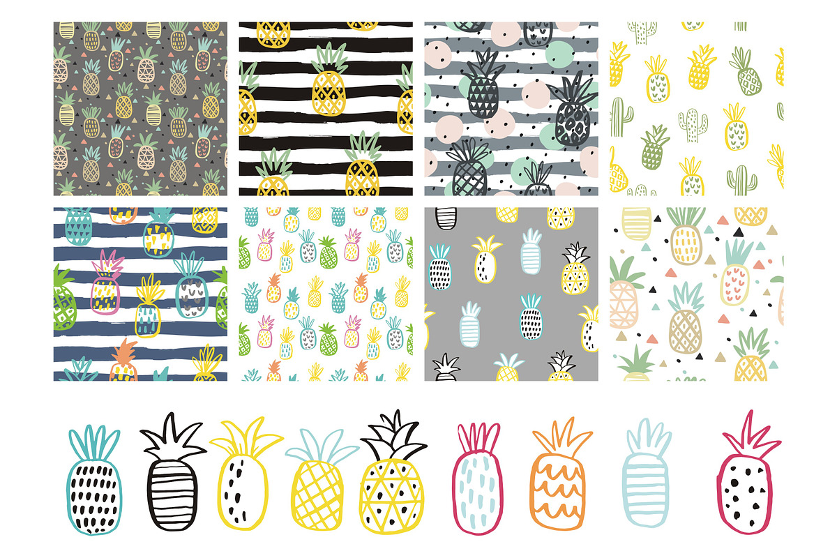Pineapple poster, cards, patterns, a Decorative Illustration by Barkova ...