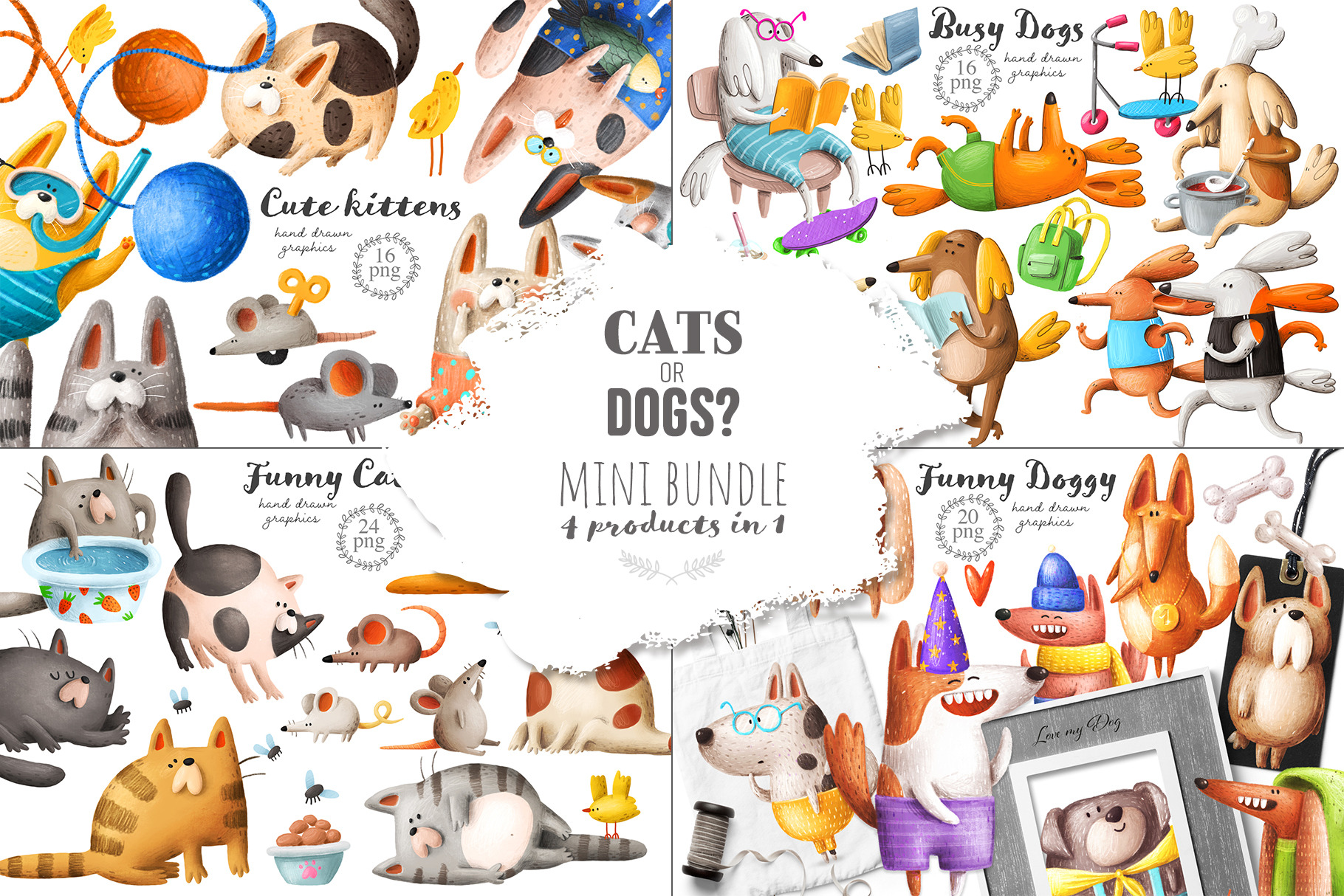 Cats and Dogs mini Bundle, an Animal Illustration by Anastasiya Klempach