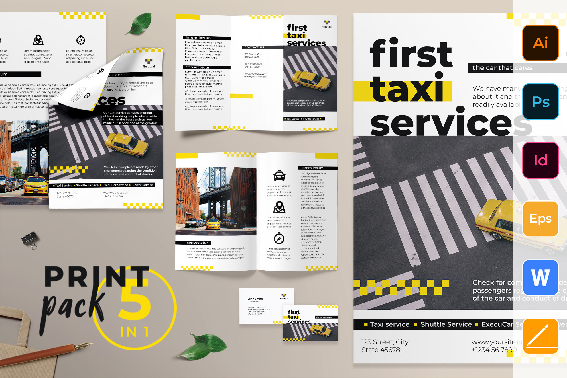 Taxi Services Print Pack, a Poster Template by TemplatesNow!