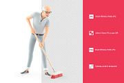 3D Senior Man Pushing a Broom, a Person Illustration by 3DMask