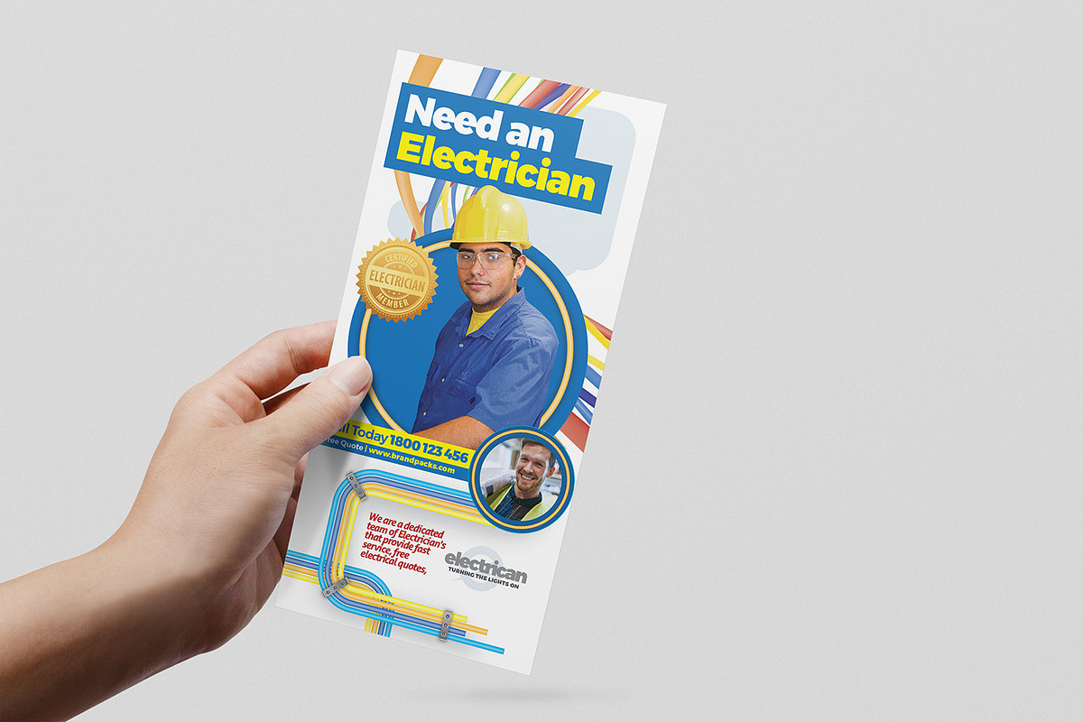 Electrician Rack Card Template, a Card Template by BrandPacks